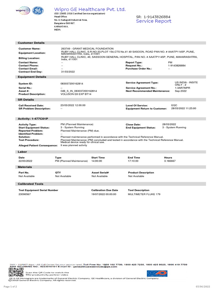 Grant Medical Foundation Equipment PM Report | PDF | Business | Finance ...