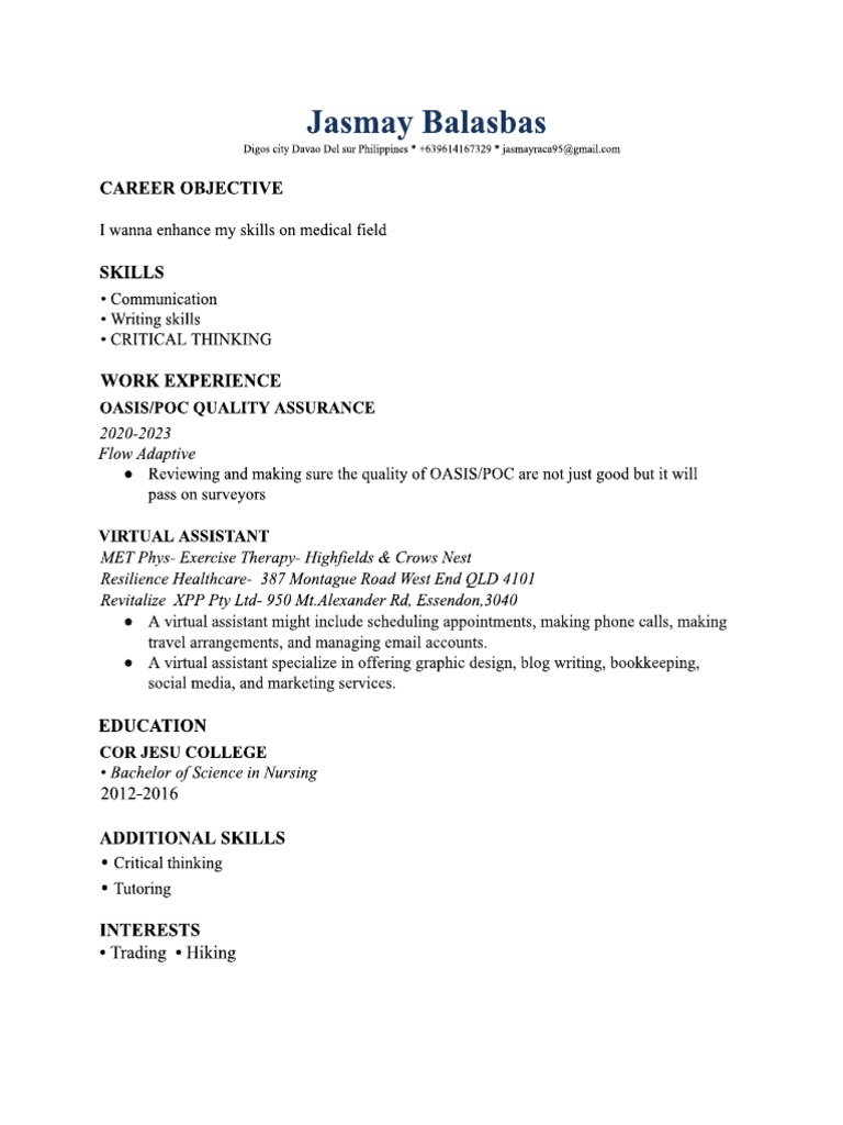 Jasmay Balasbas Resume | PDF