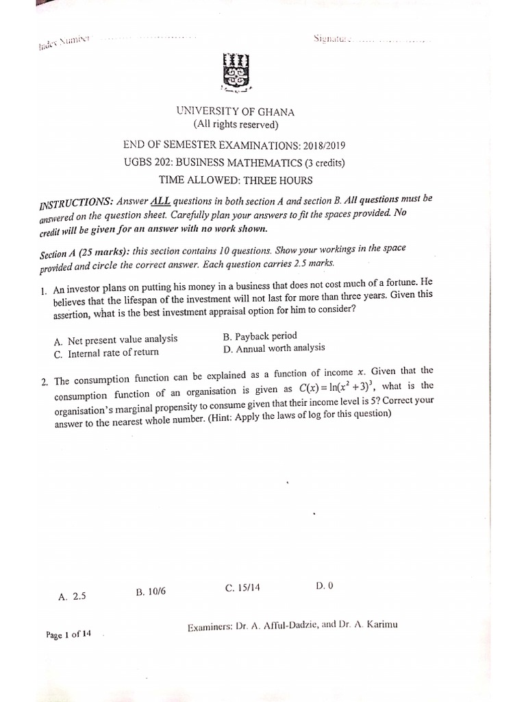 Business Maths Past Questions | PDF