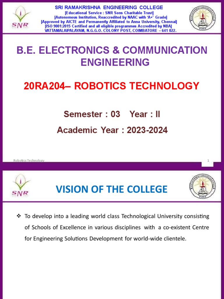 B.E. Electronics & Communication Engineering: 20ra204 - Robotics ...