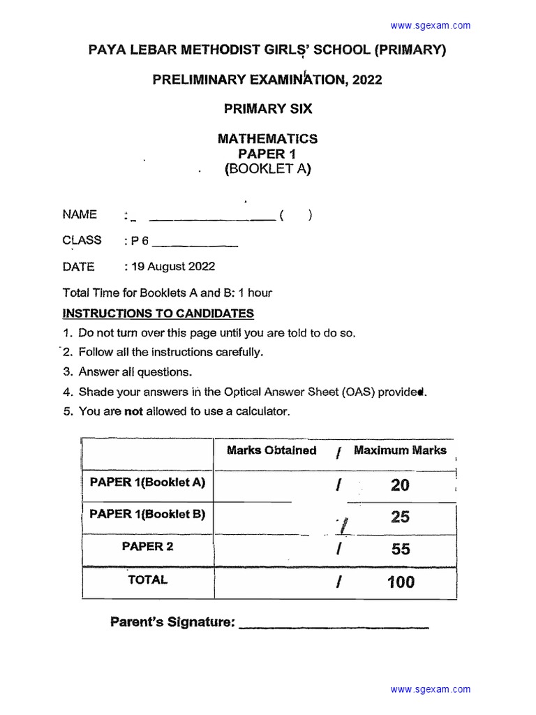 2022 P6 Maths Prelim PLMGS | PDF