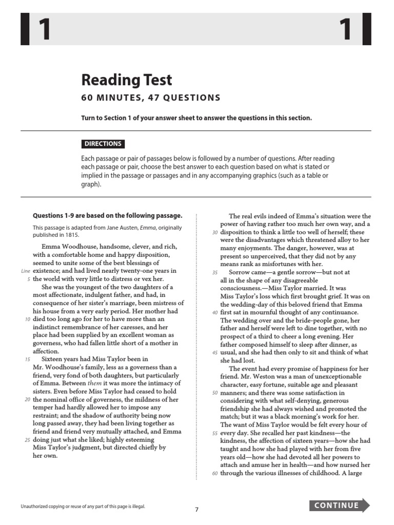 Psat 10 Practice Test 1 Reading | PDF