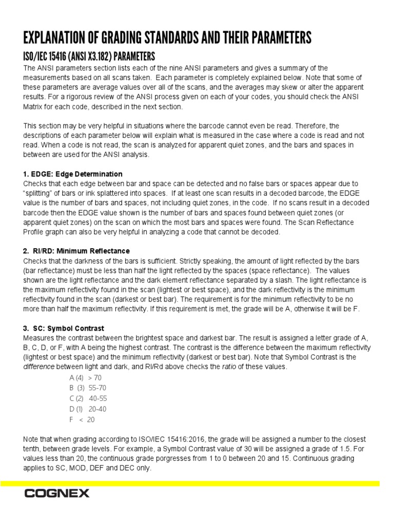 Explanation of Grading Standards and their Parameters | PDF