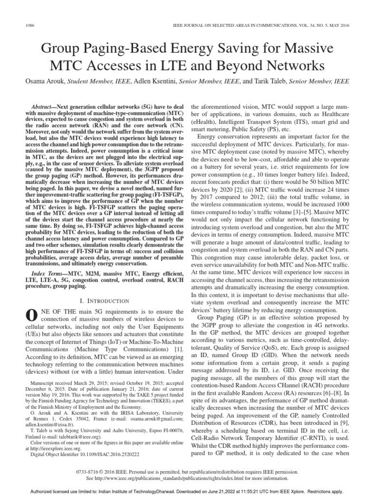 Group Paging Based Energy Saving For Massive Mtc Accesses In Lte And Beyond Networks Pdf