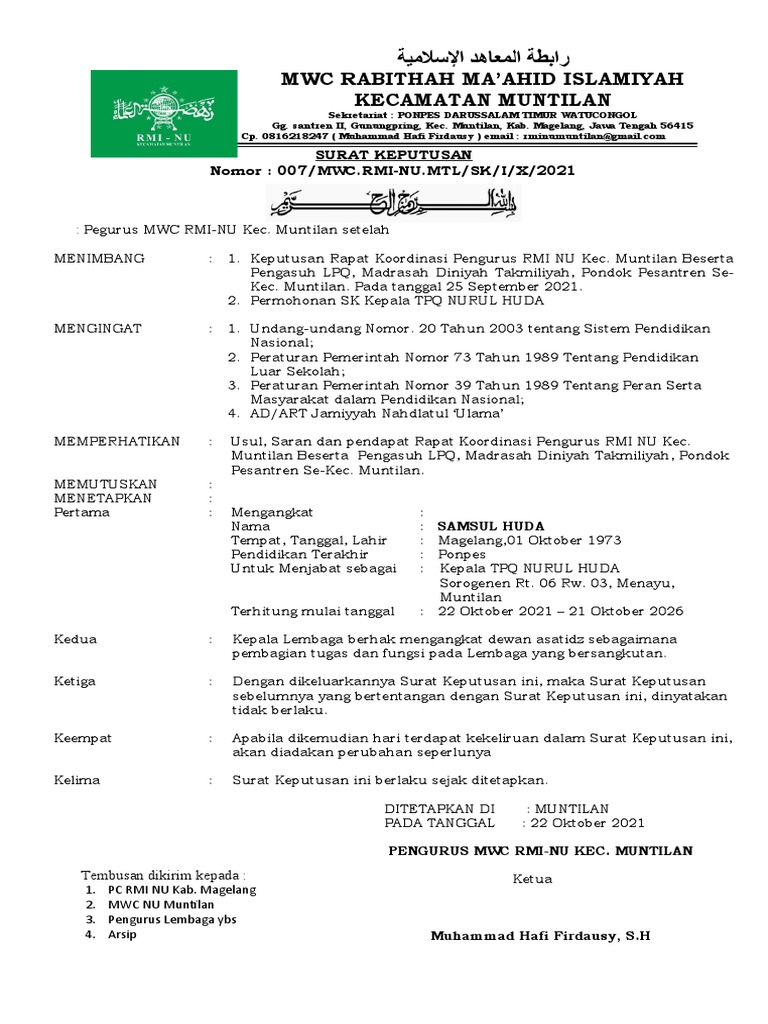 SK Kepala Dan Tenaga Pengajar (WAJIB) | PDF