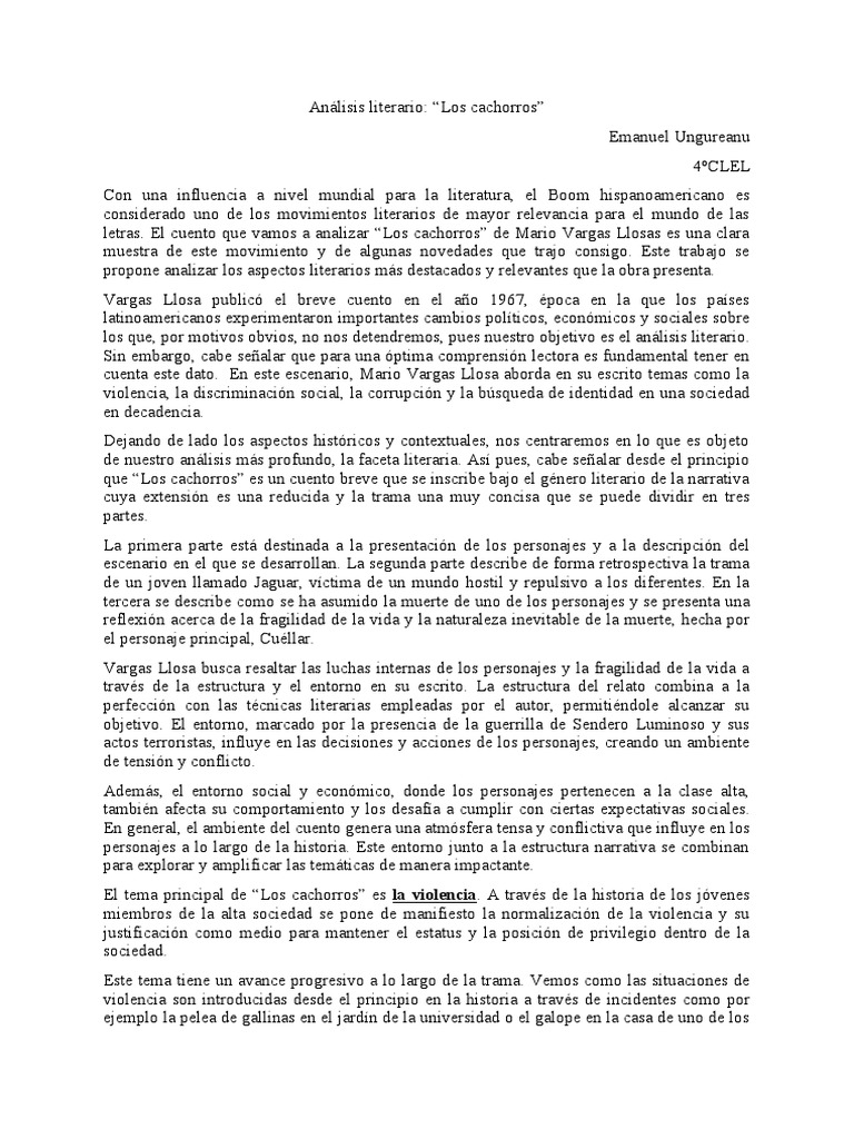 Análisis Literario - Los Cachorros 5 | PDF | Narración | Violencia