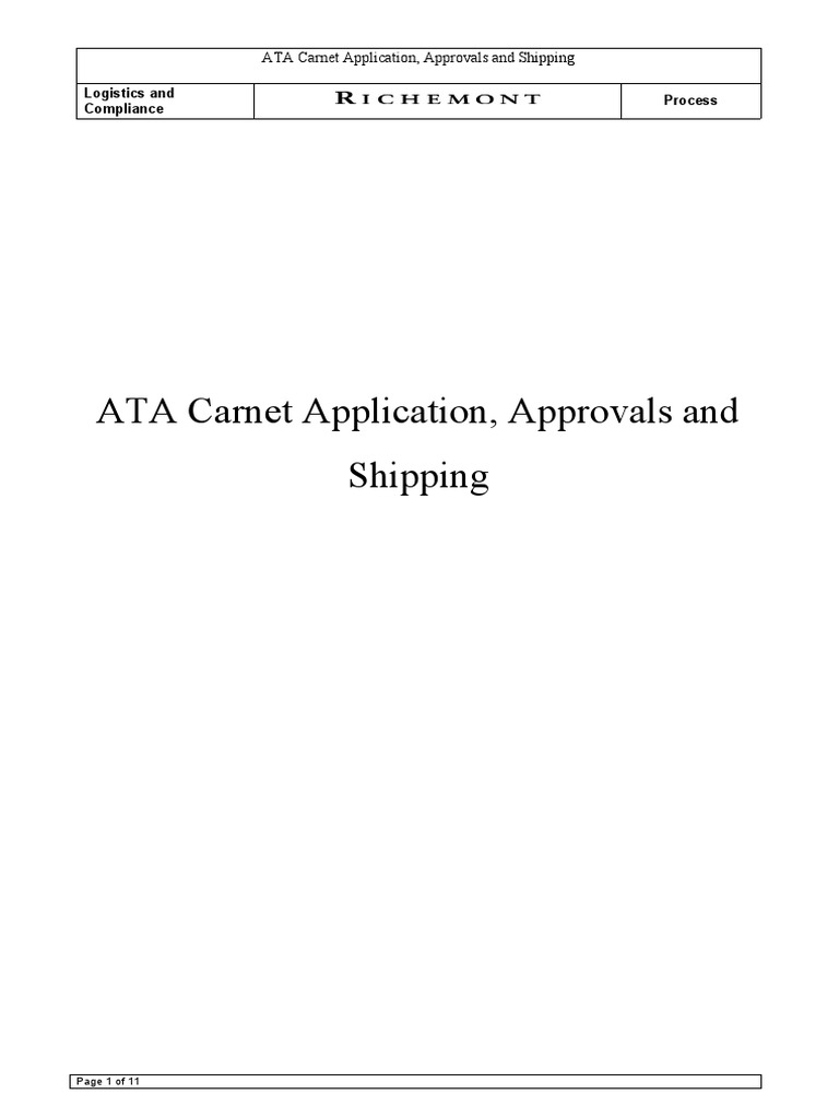 ATA Carnet Application, Approvals and Shipping | PDF | Customs | Invoice