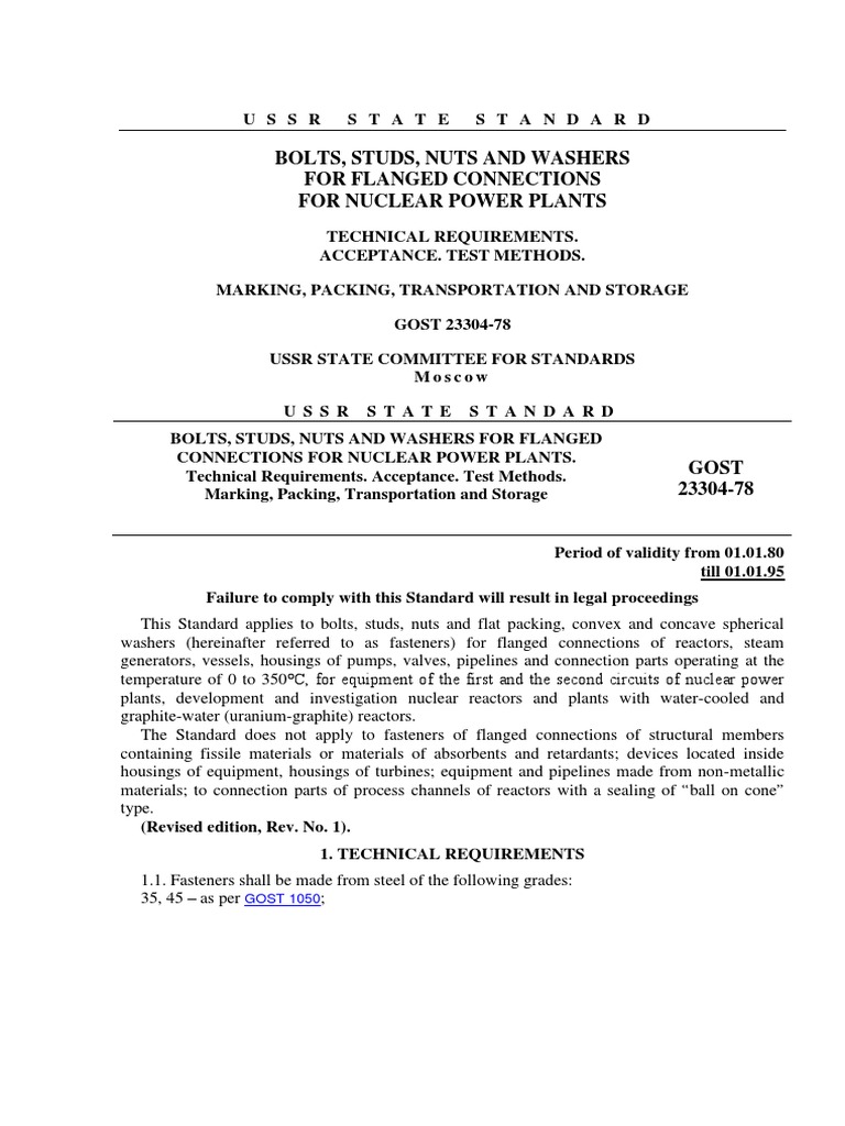 Fasteners for Nuclear Power Plants Standards | PDF