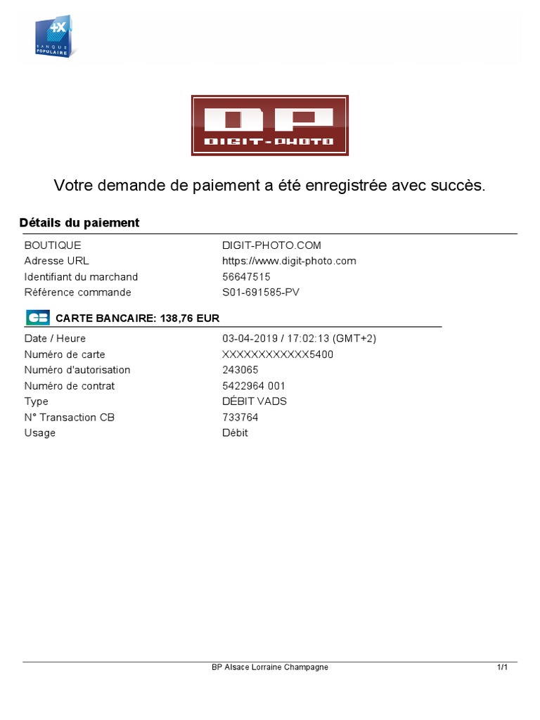 Confirmation de paiement Digit-Photo | PDF