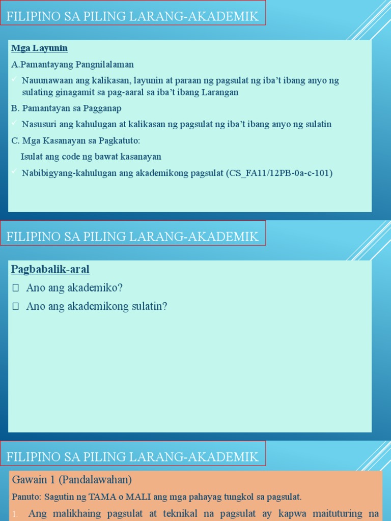 Filipino Sa Piling Larang-Akademik | PDF