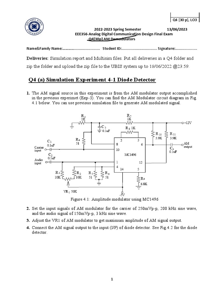 EEE356_AnalogDigitalCommunicationDesign_Q4 | PDF | Detector (Radio) | Modulation