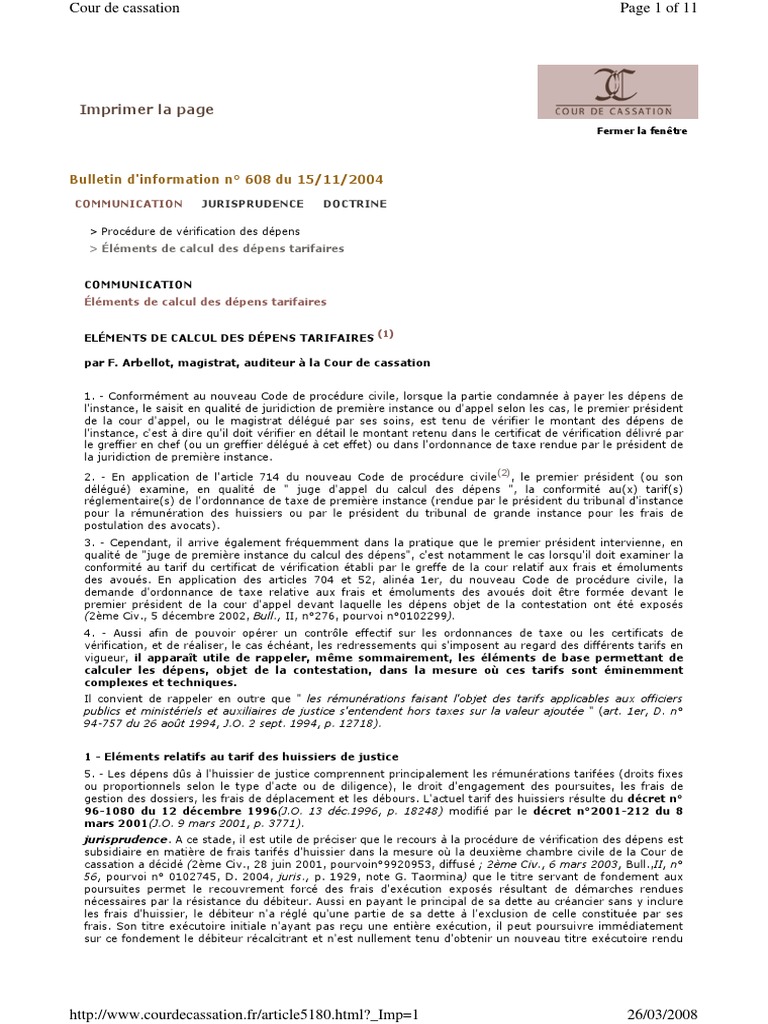 Elements de Calcul Des Dépens | PDF