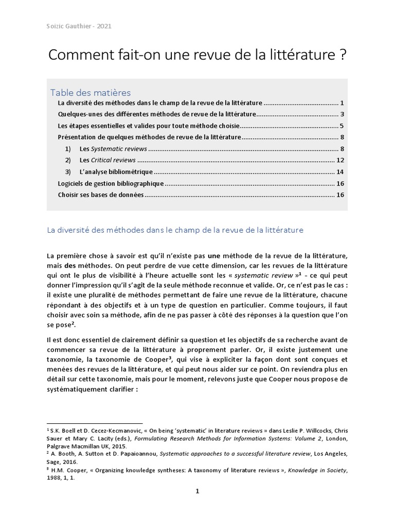 Méthodes de revue de littérature | PDF