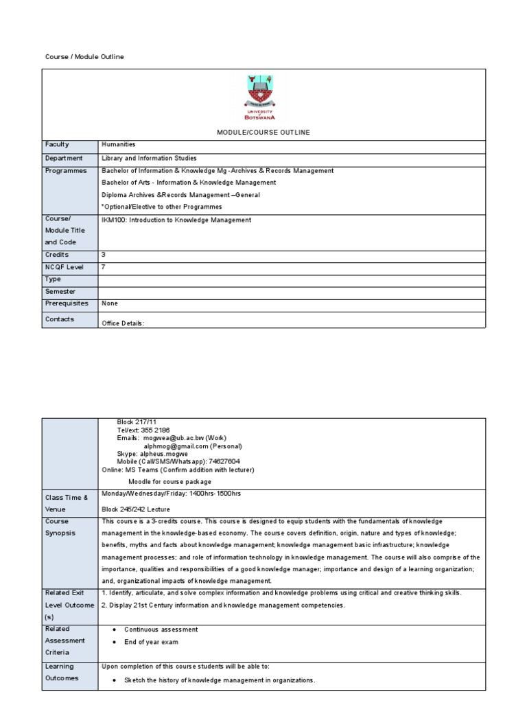 IKM 100 Course Outline | Download Free PDF | Knowledge Management ...