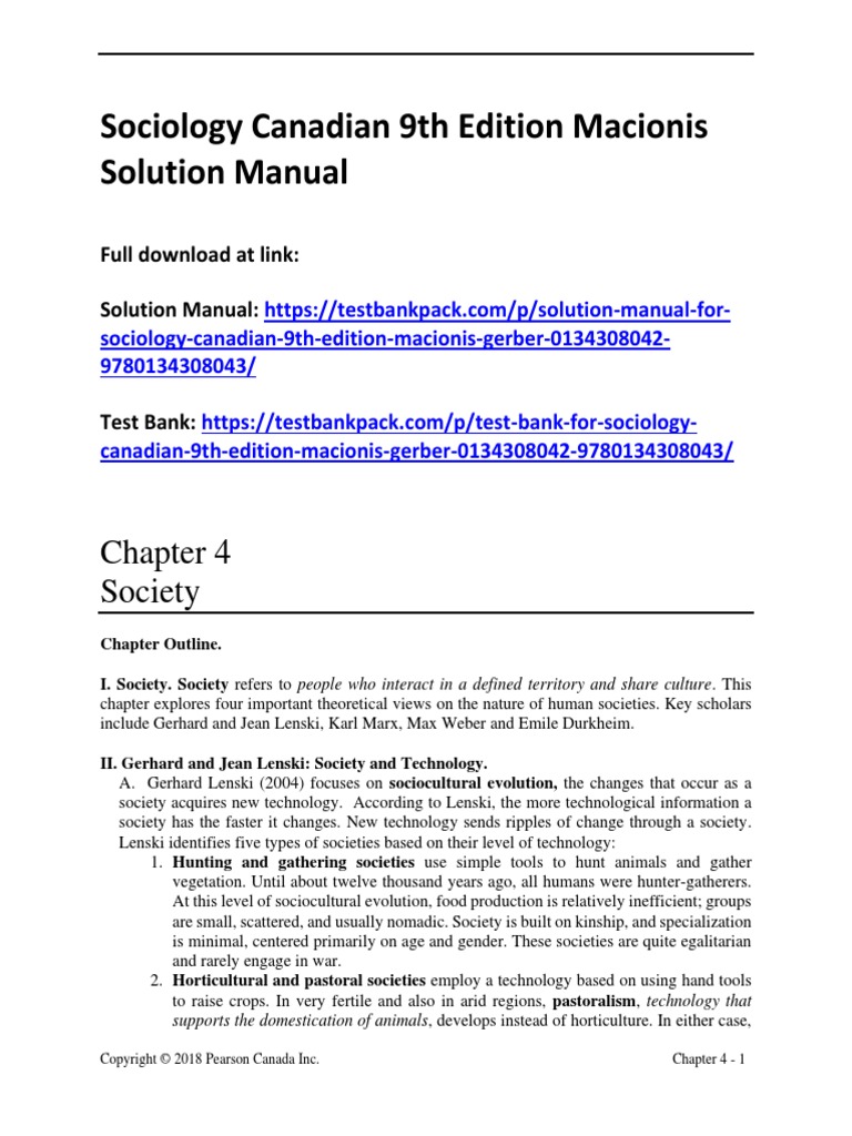 Sociology Canadian 9th Edition Macionis Solutions Manual 1 | PDF