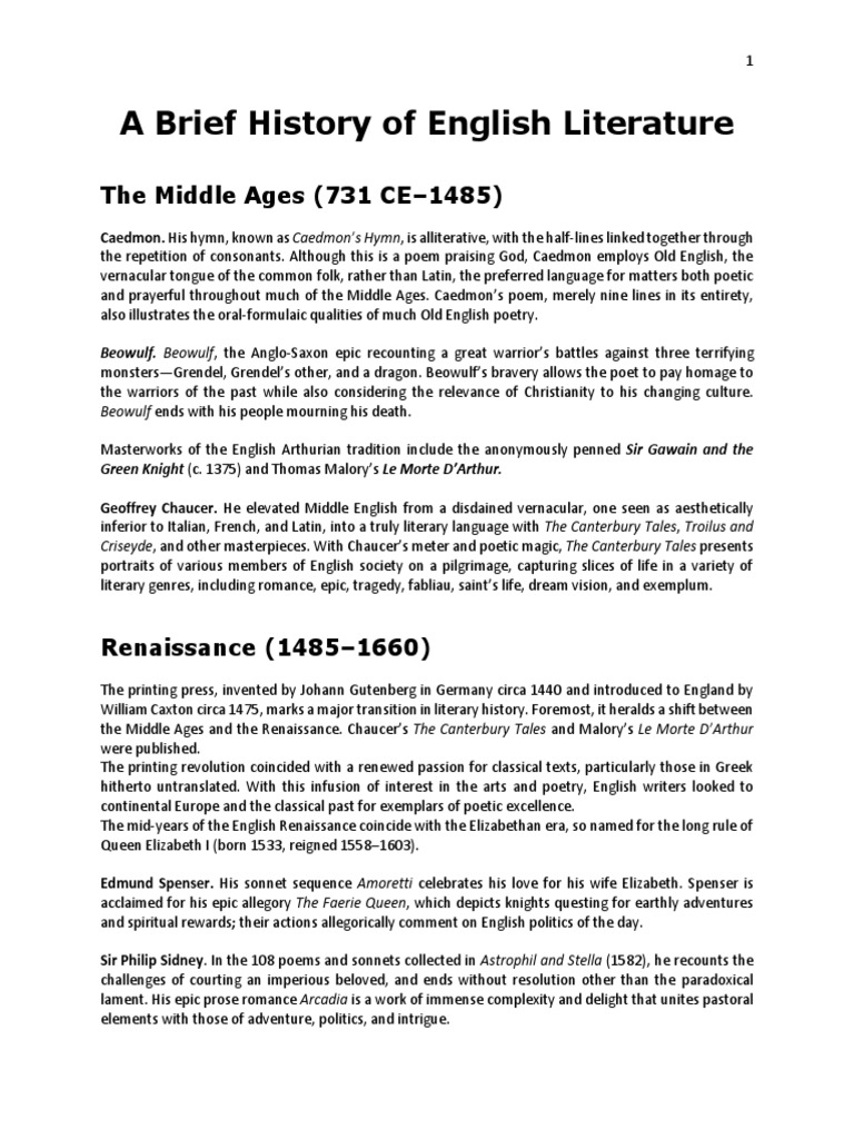 Brief History of English and American Lit | PDF | Transcendentalism ...