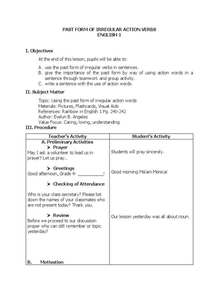 Past Form of Irregular Action Verbs LP | PDF