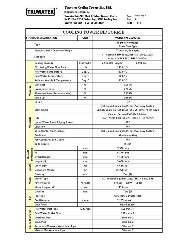Truwater Technical Data VXS 2630D-2G | PDF