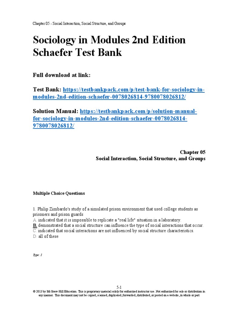 Sociology in Modules 2nd Edition Schaefer Test Bank 1 | PDF | Society ...