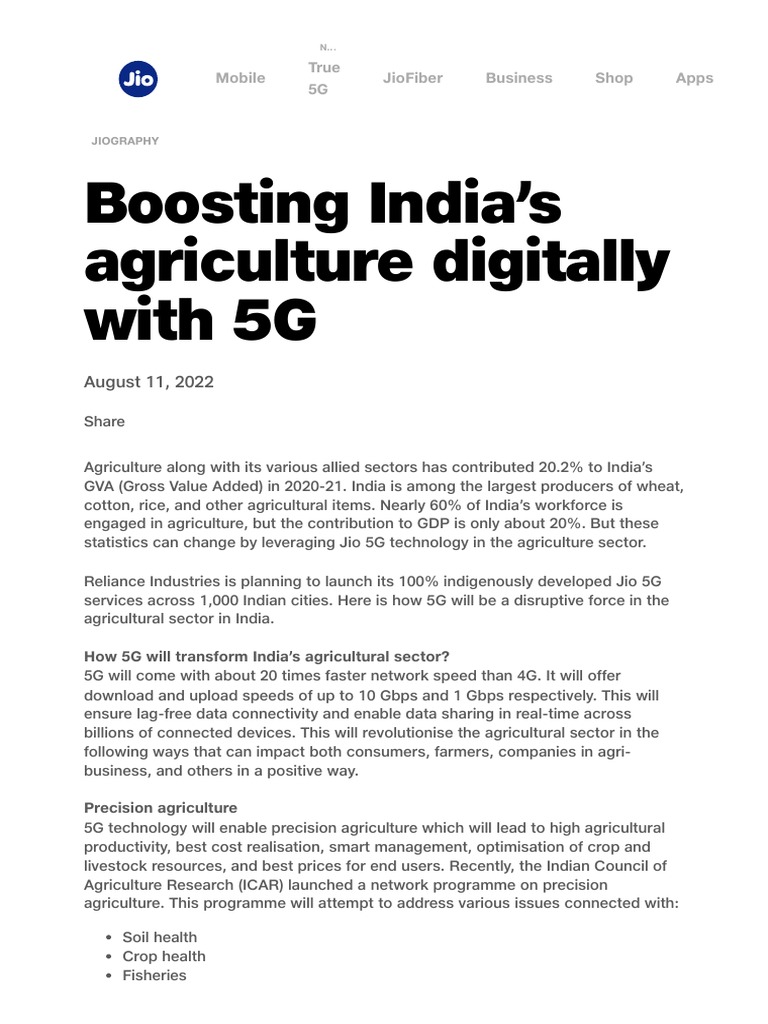 5G Technology in the Agriculture Sector _ Jio | PDF
