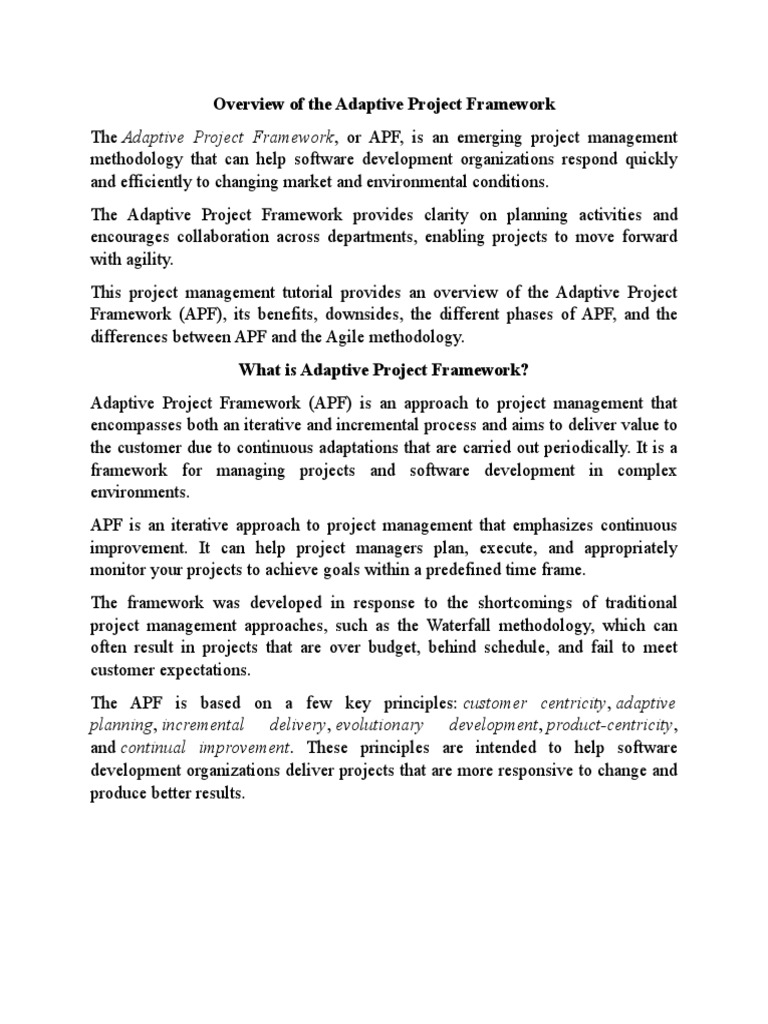 Overview of The Adaptive Project Framework | PDF