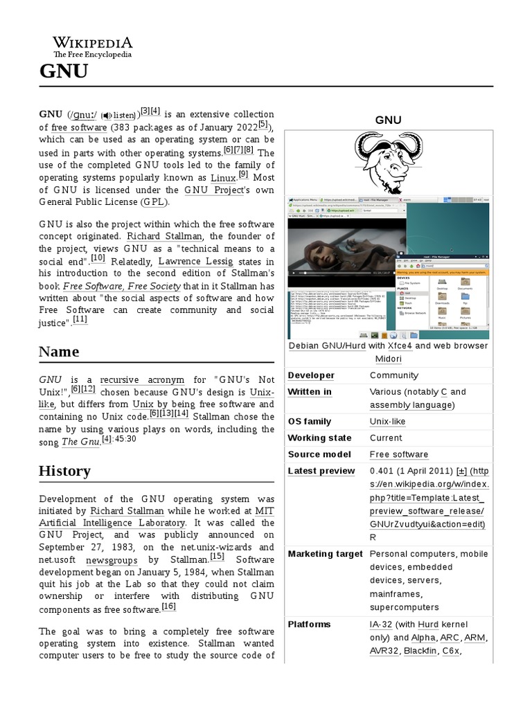 GNU (/ɡnu /: GNU Is A Recursive Acronym For "GNU's Not | PDF