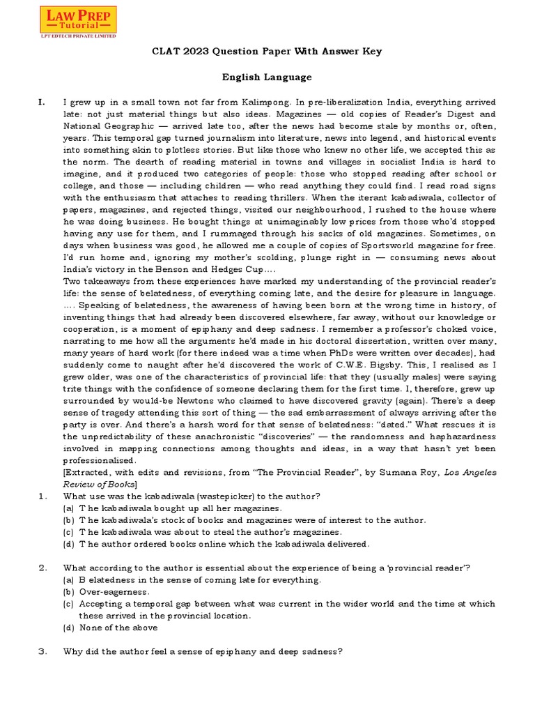 CLAT 2023 Question Paper With Answer Key | PDF