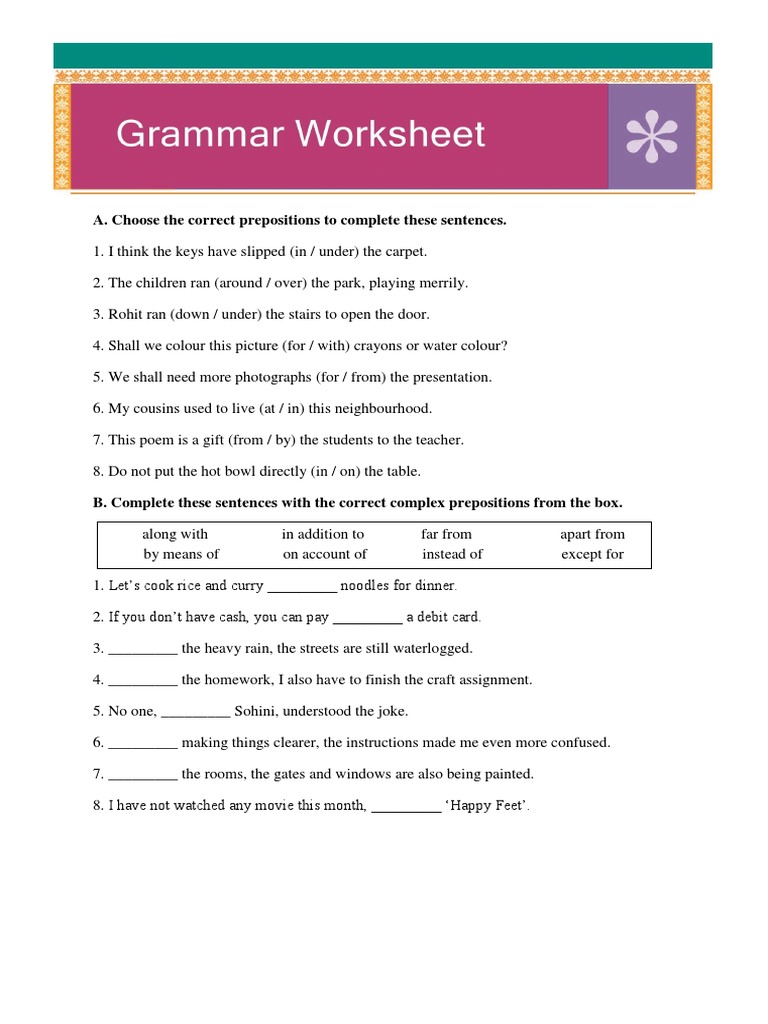 Grade VII WS-Prepositions & Complex Prepositions (1) | PDF