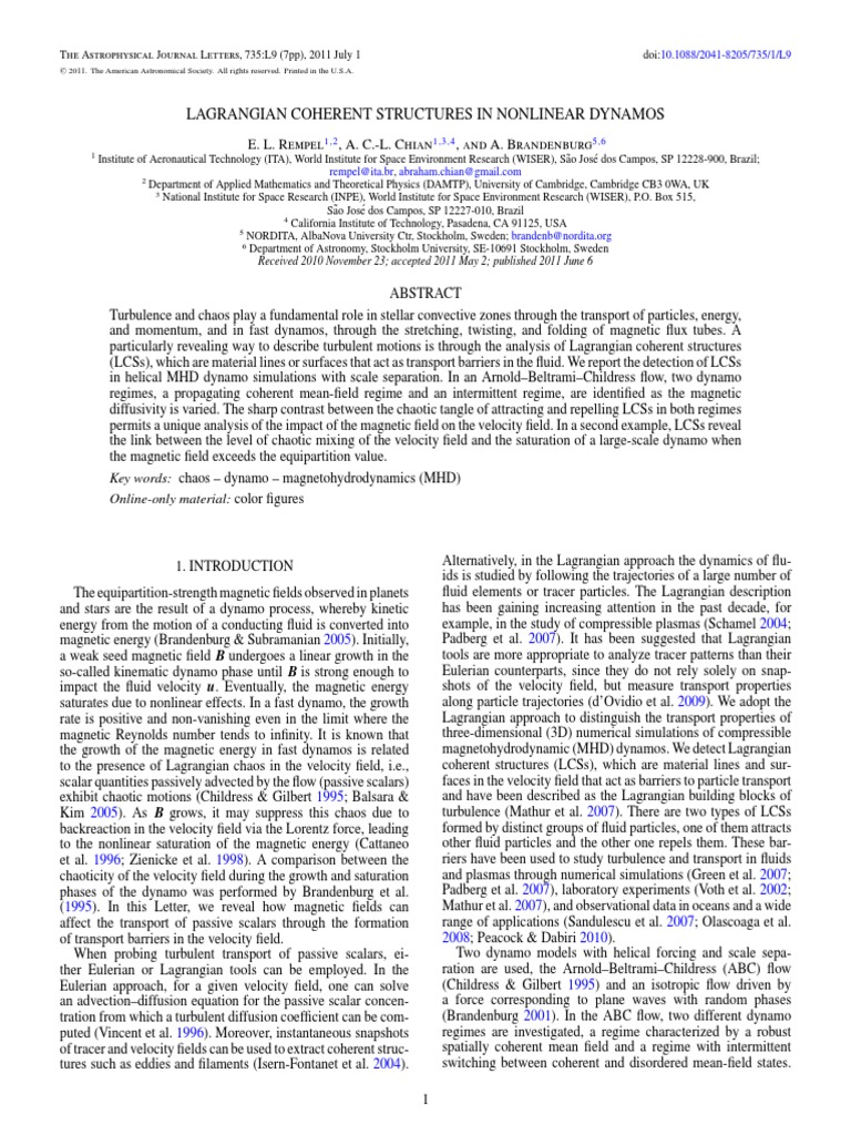Lagrangian Coherent Structures in Nonlinear Dynamos | PDF | Teaching Methods & Materials ...