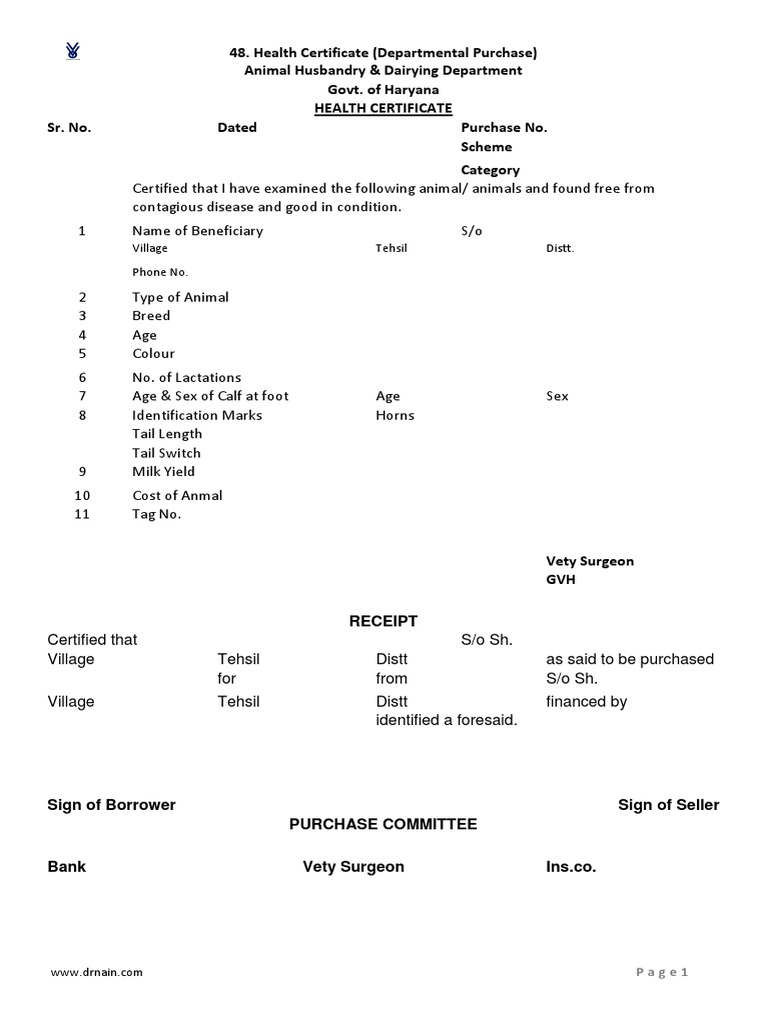 Animal Health Certificate Format | PDF