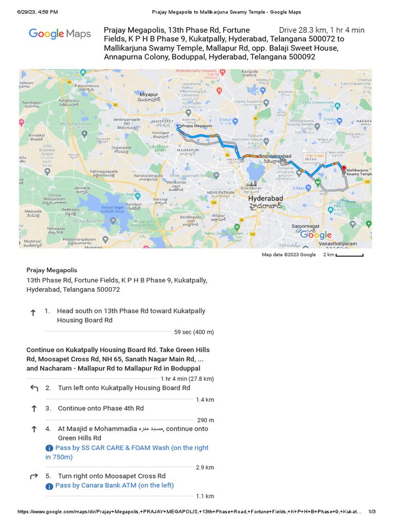Prajay Megapolis To Mallikarjuna Swamy Temple - Google Maps | PDF