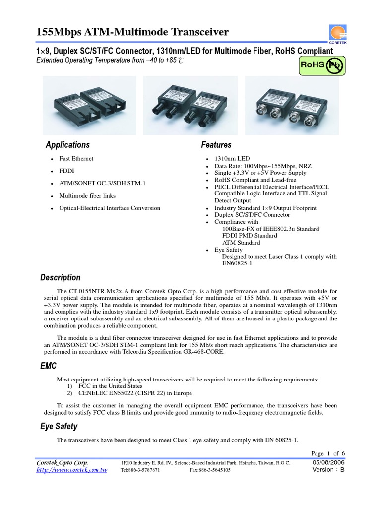 155Mbps ATM-Multimode Transceiver | PDF | Telecommunications ...
