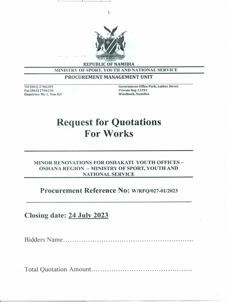 Request For Renovations For Oshakati Youth Office - W - RFQ - 027 - 01-2023 | PDF