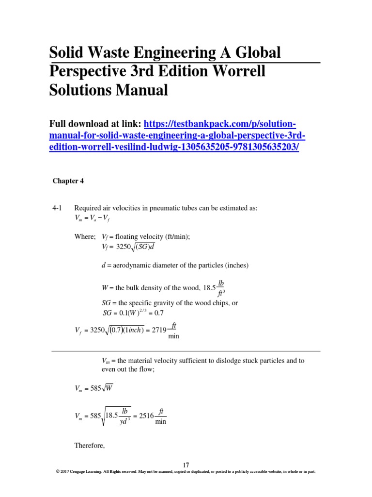 Solid Waste Engineering A Global Perspective 3rd Edition Worrell Solutions Manual 1 | PDF