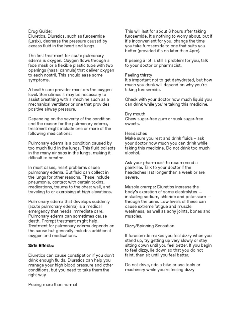 Furosemide (Lasix) Pulmonary Edema | PDF