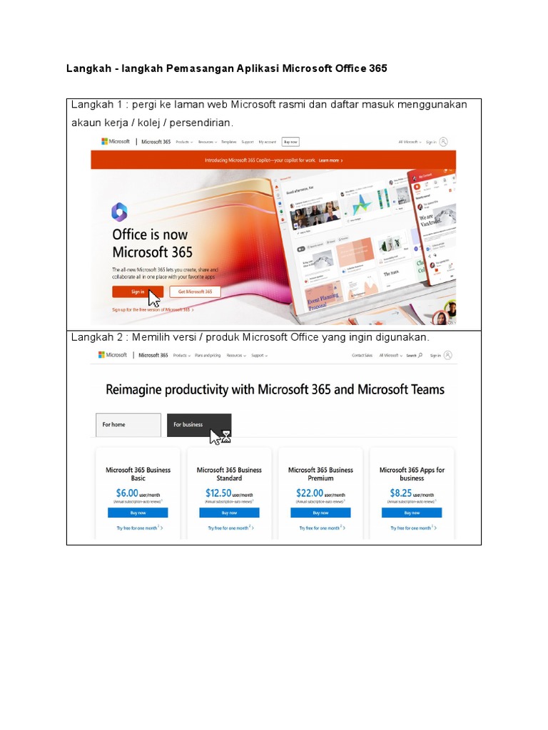 Langkah - Langkah Pemasangan Aplikasi Microsoft Office 365 | PDF