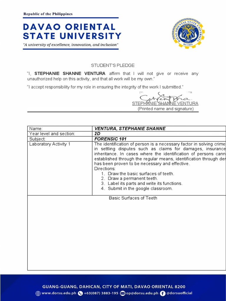 Forensic 101: Student's Pledge & Tooth Anatomy | PDF