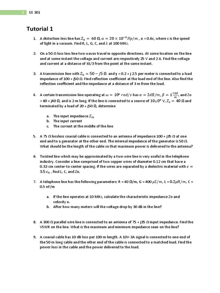 EE301 Assignment 1 | PDF