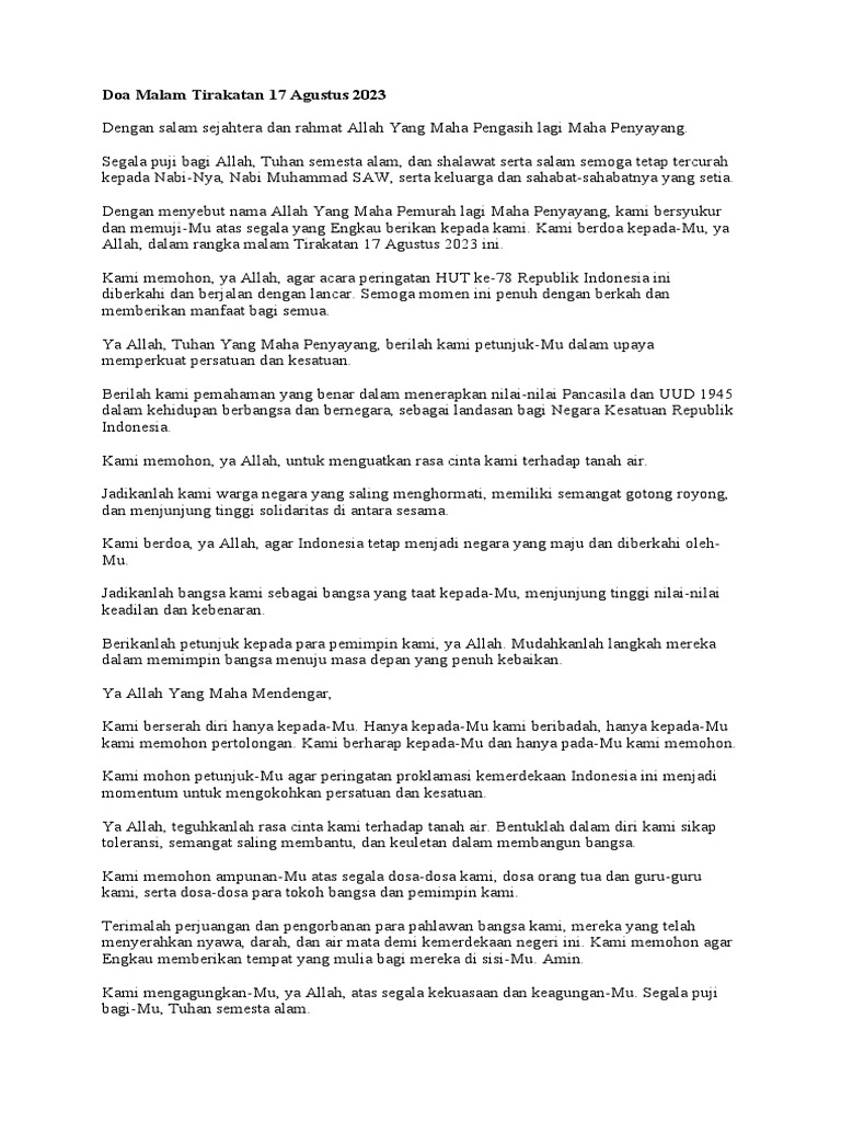 Doa Malam Tirakatan 17 Agustus | PDF | Agama & Spiritualitas