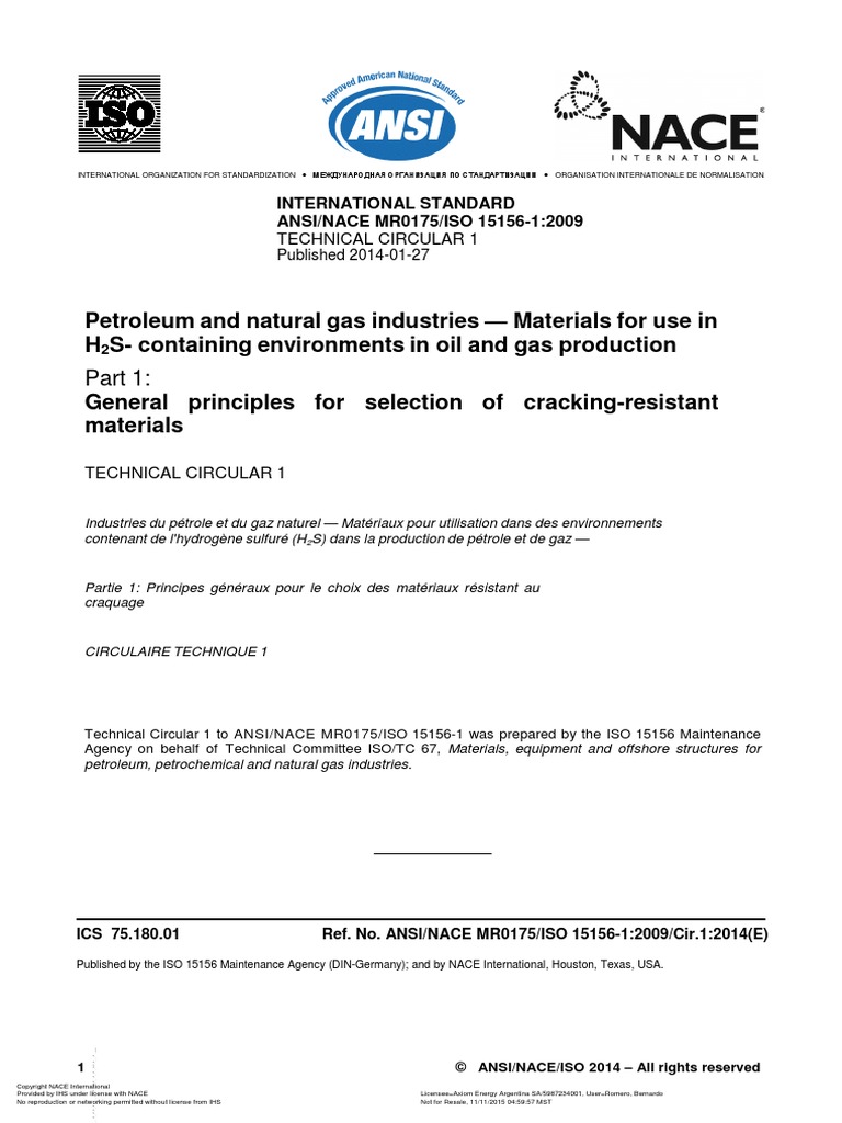NACE MR0175-Circular1 Part1 | PDF