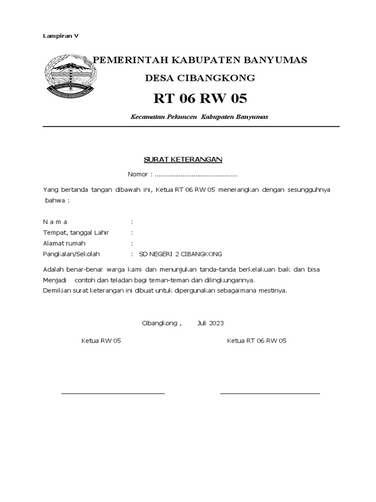 BLANGKO Surat Keterangan RT RW | PDF