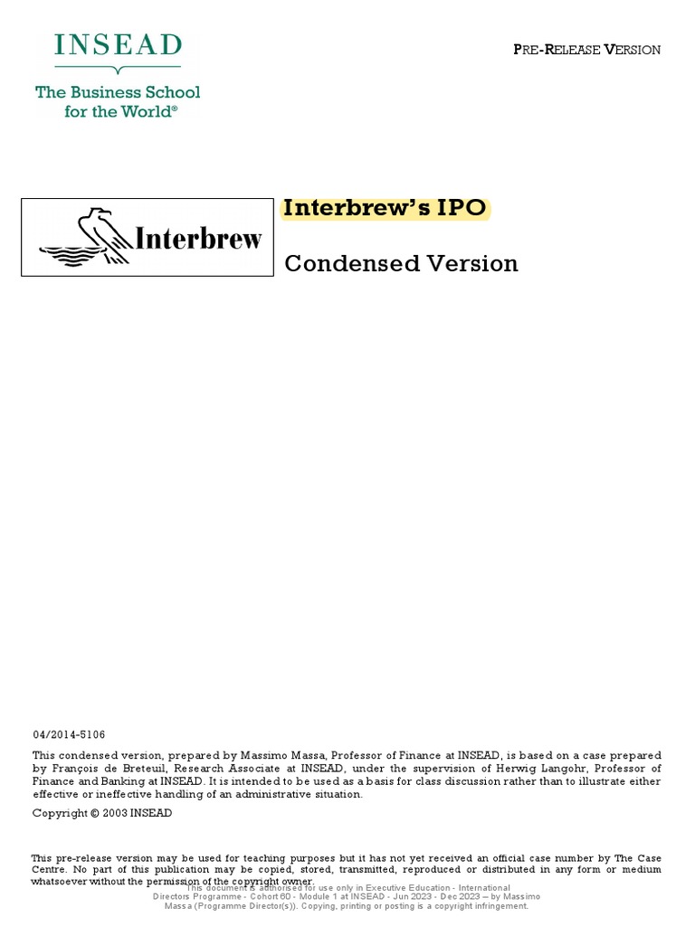 R4 - Interbrew's IPO Condensed Version - Unlocked | PDF