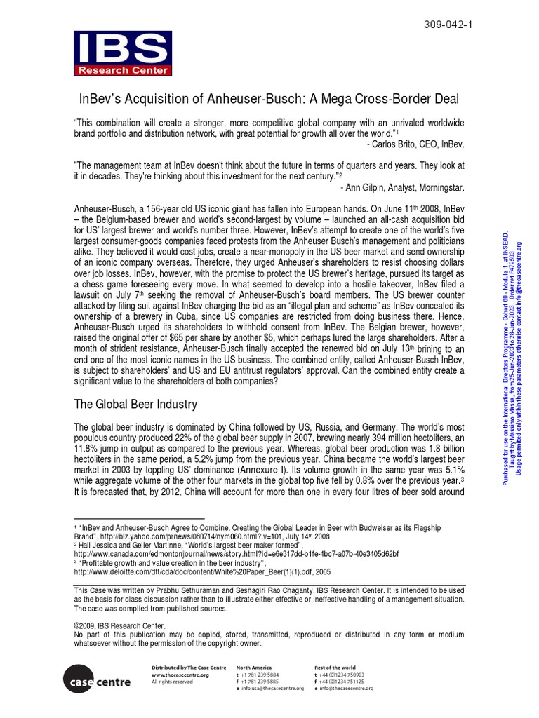 R5 - InBev's Acquisition of Anheuser-Busch A Mega Cross-Border Deal ...