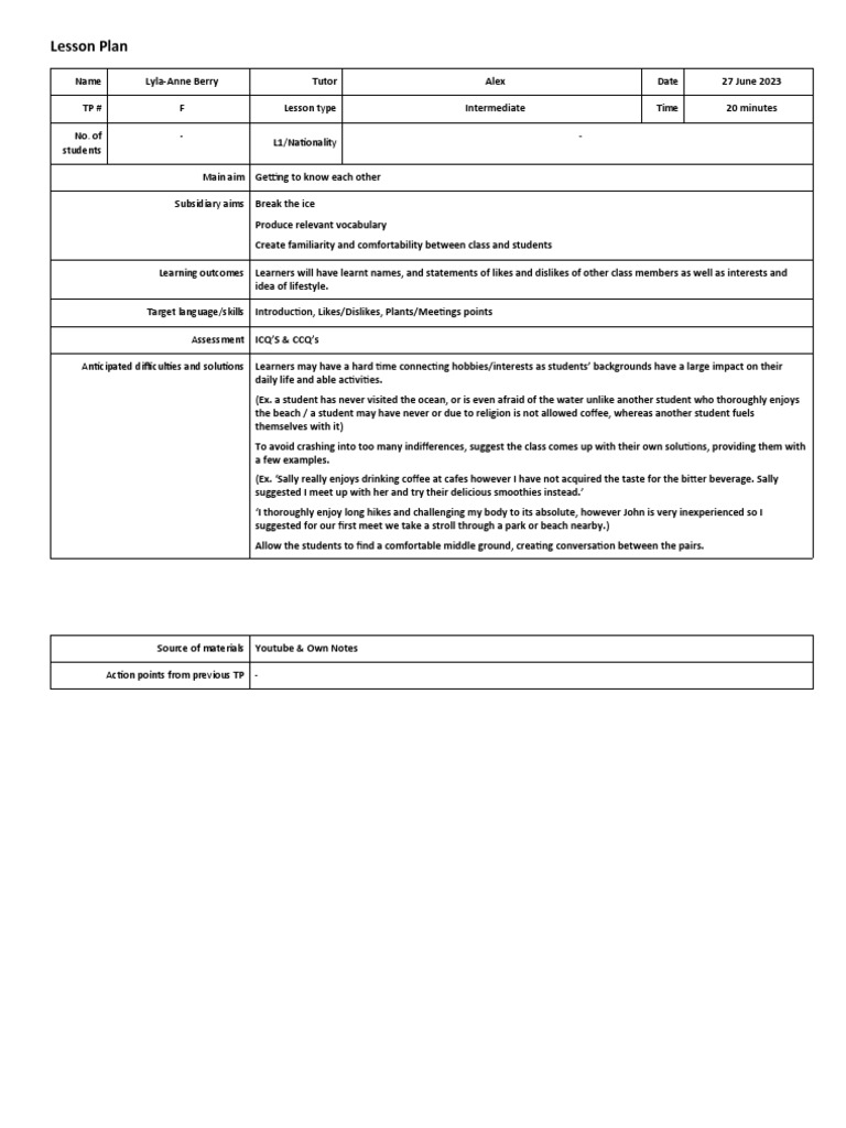 Getting to Know Each Other Lesson Plan | PDF