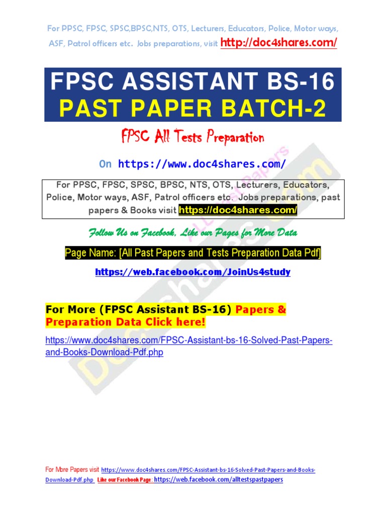 FPSC Assistant BS-16 Past Papers Guide | PDF