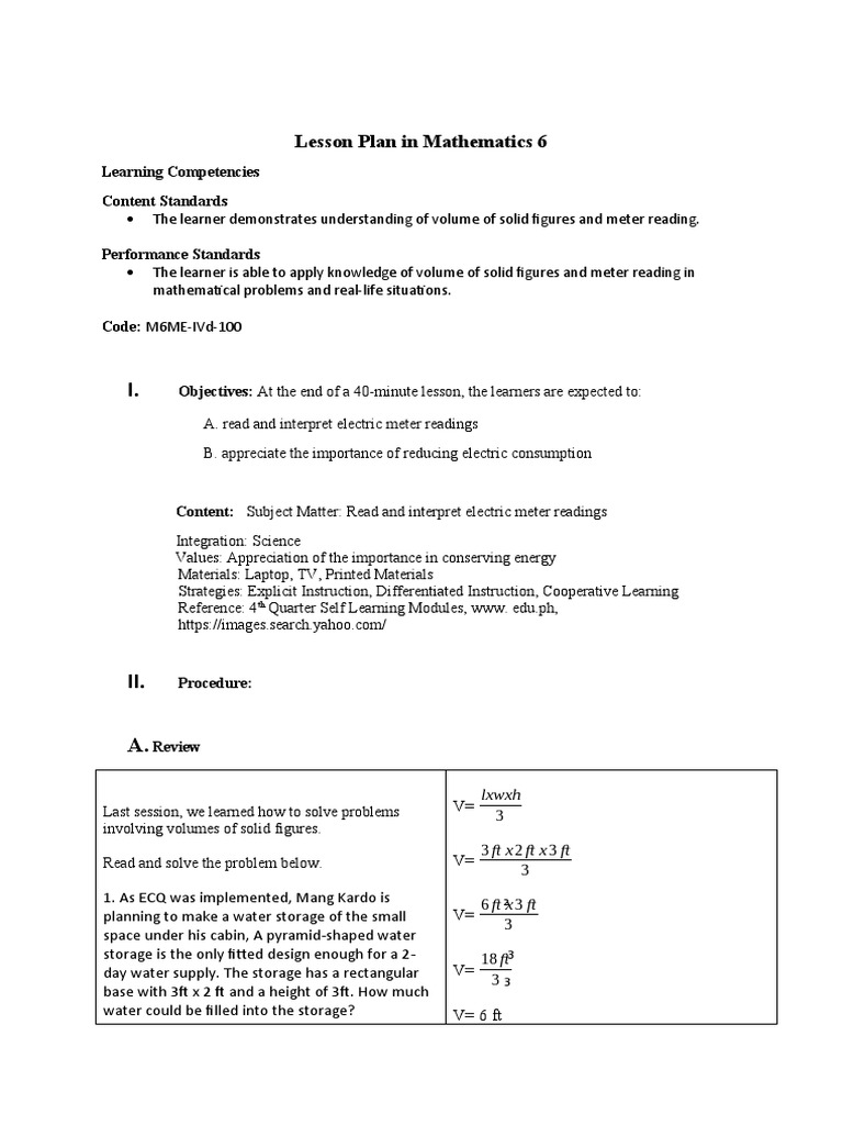 Lesson Plan in Mathematics 6 Q4 for COT | PDF