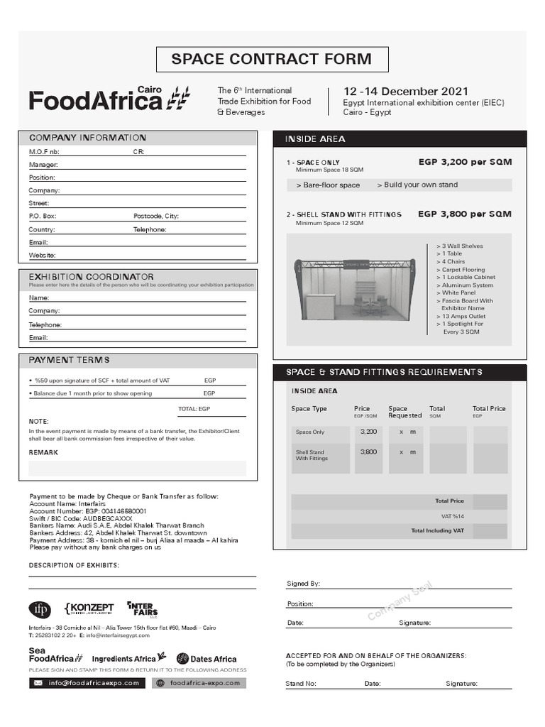 Space Contract Form: 12 - 14 December 2021 | PDF