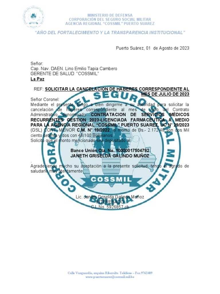 Oficio Solicitud de Cobro Eve | PDF