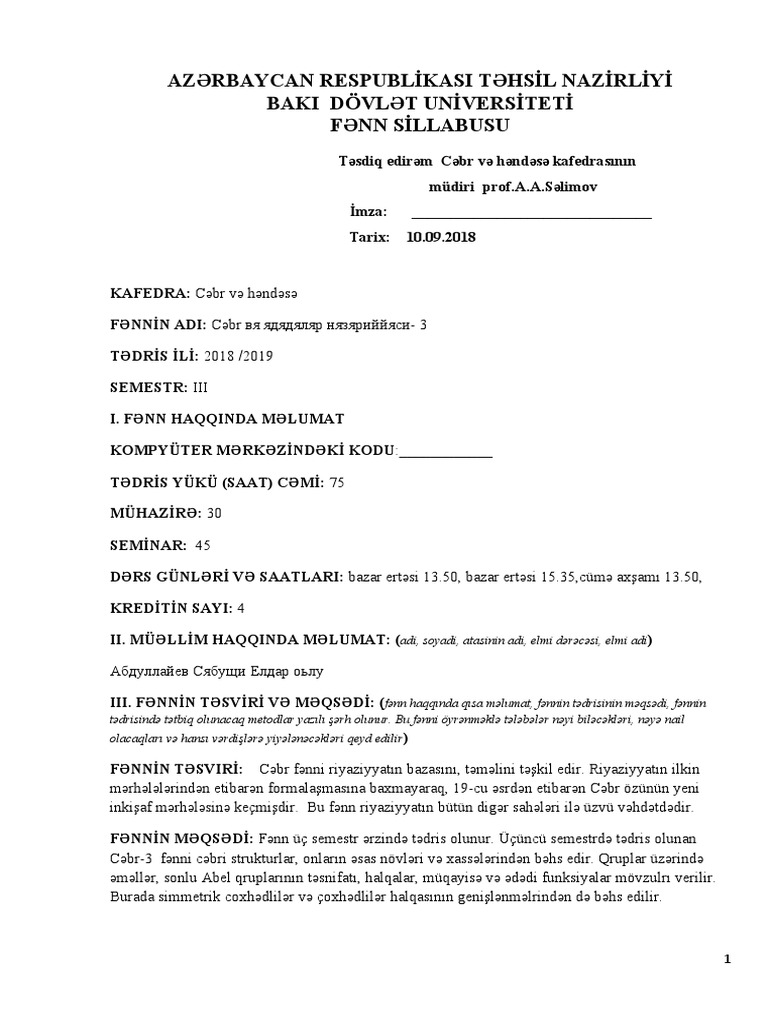 Sillabus Cəbr 3 ing | PDF