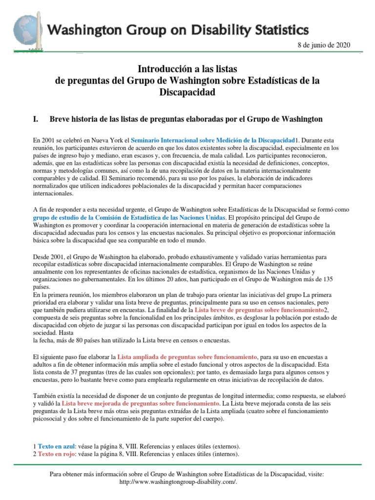 Preguntas del Grupo de Washington sobre Discapacidad | PDF | Invalidez ...